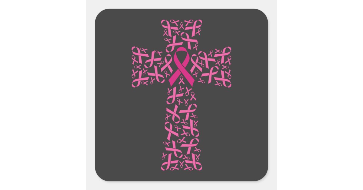 Breast Cancer Awareness Pink Ribbon Cross Square Sticker | Zazzle