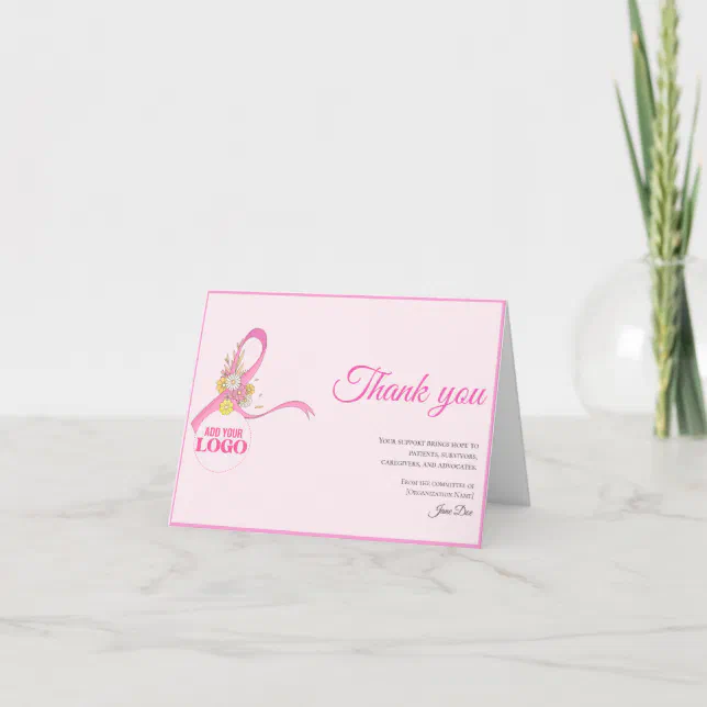 Breast Cancer Awareness Ribbon Logo Appreciation Thank You Card | Zazzle