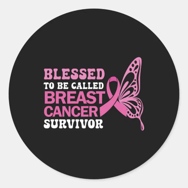 Breast Cancer Survivor Pink Ribbon Butterfly Classic Round Sticker | Zazzle