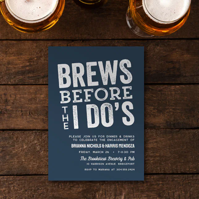 Brews before I Do's brewery engagement party blue Invitation | Zazzle