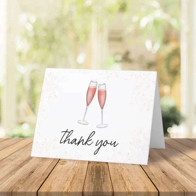 Bridal Shower Pink Calligraphy Script Champagne Thank You Card | Zazzle