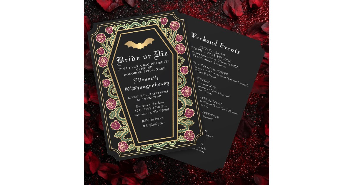 Bride or Die Gothic Coffin Bachelorette Weekend Invitation | Zazzle