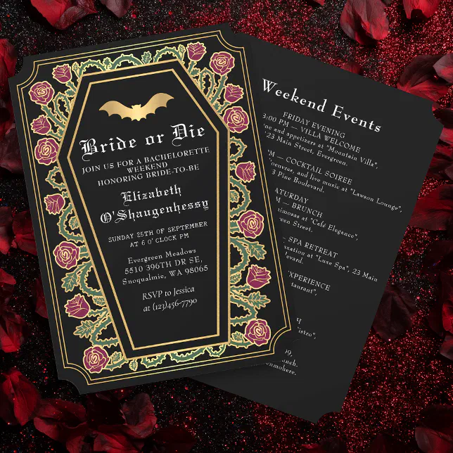 Bride or Die Gothic Coffin Bachelorette Weekend Invitation | Zazzle