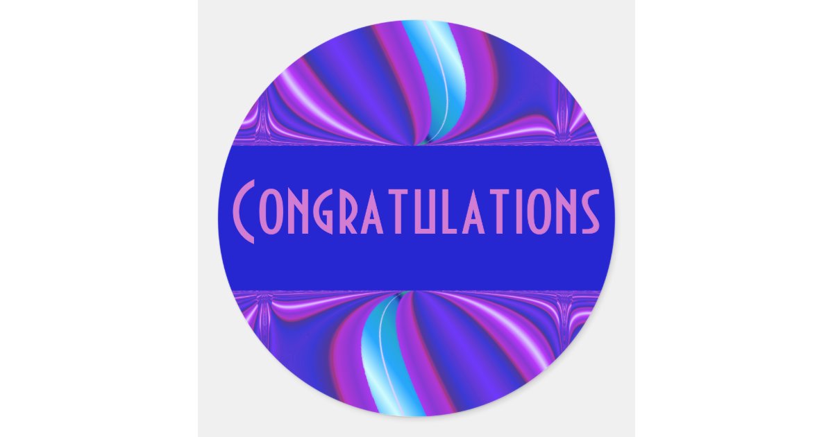 bright blue pink Congratulations Classic Round Sticker | Zazzle