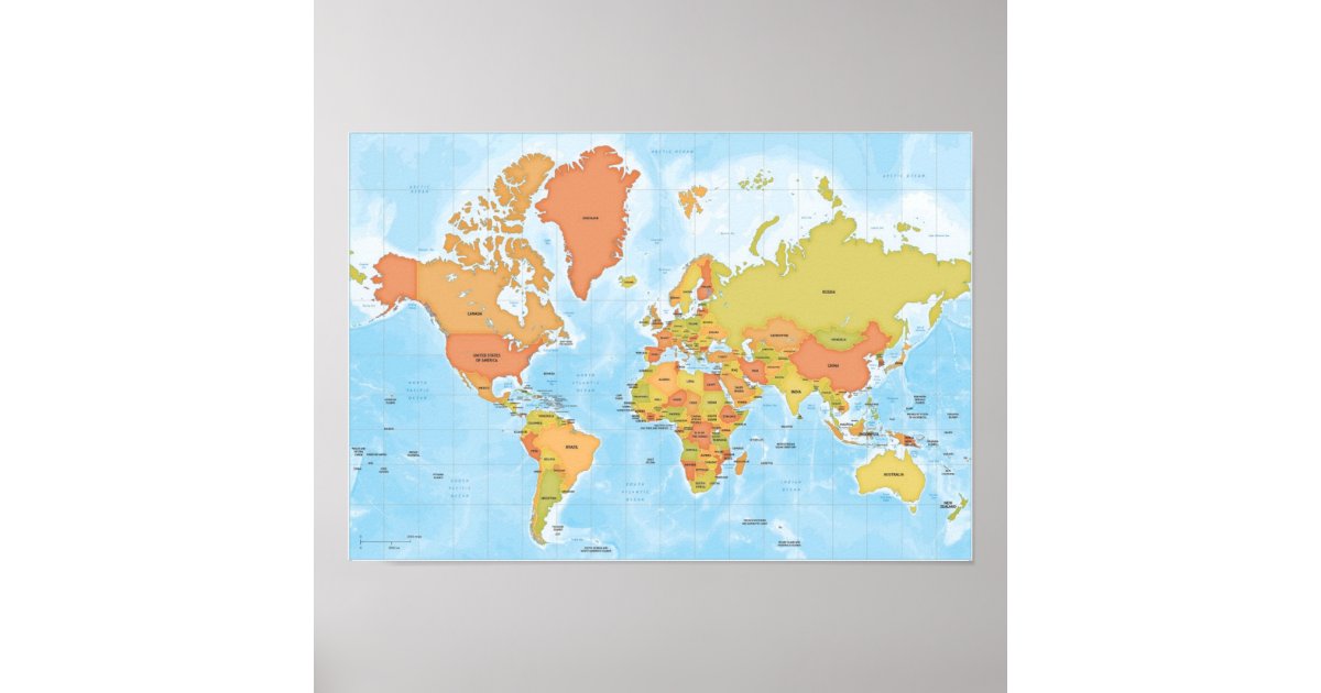 Bright map of the world poster | Zazzle