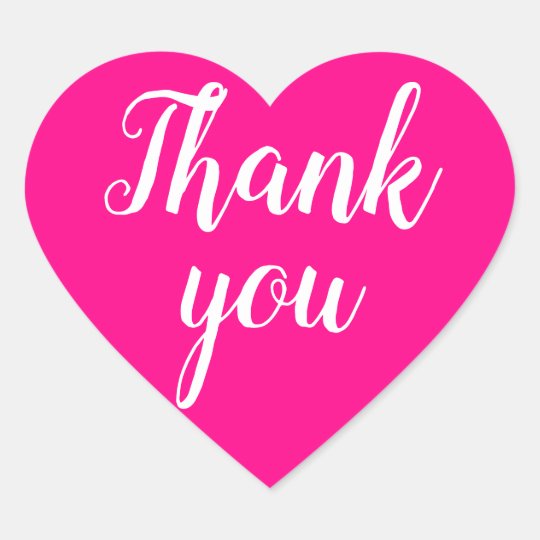 Bright pink thank you simple minimalist heart sticker | Zazzle.co.uk