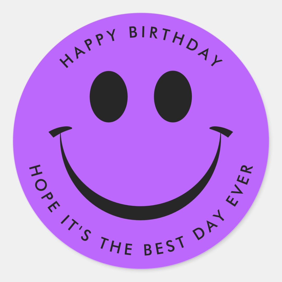 Bright Purple Happy Face Birthday Classic Round Sticker | Zazzle
