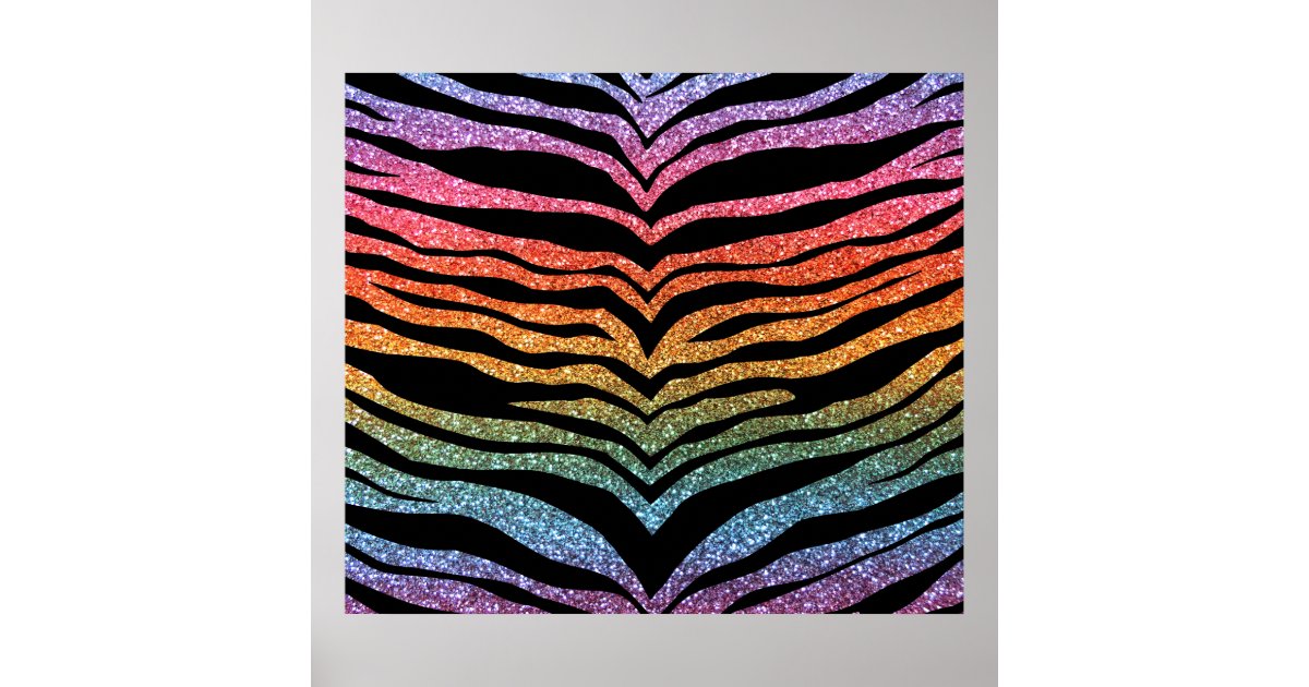 Bright rainbow glitter tiger stripes poster | Zazzle