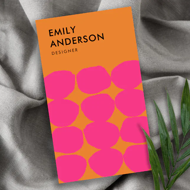 BRIGHT RETRO LARGE HAND DRAWN PINK RUST POLKA DOTS BUSINESS CARD | Zazzle