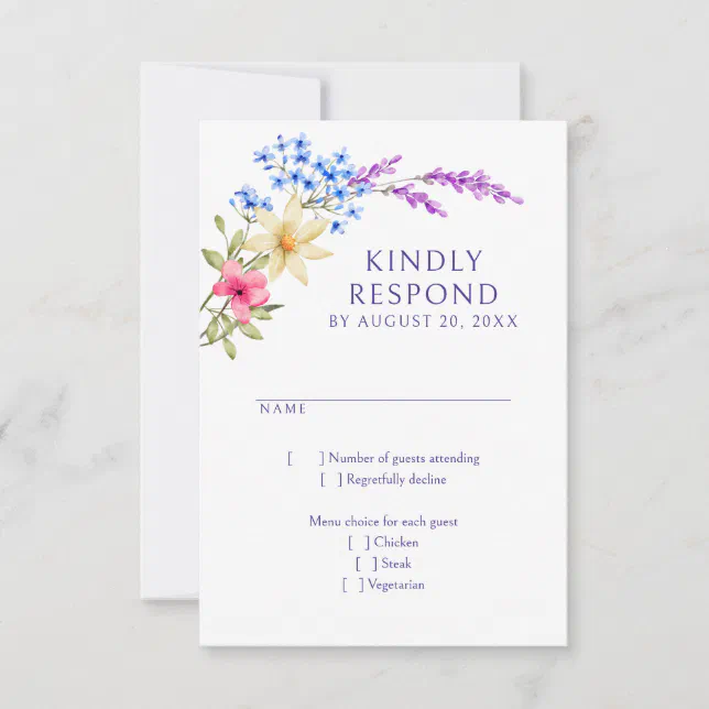 Bright Vivid Colours Wildflower Wedding RSVP Card | Zazzle
