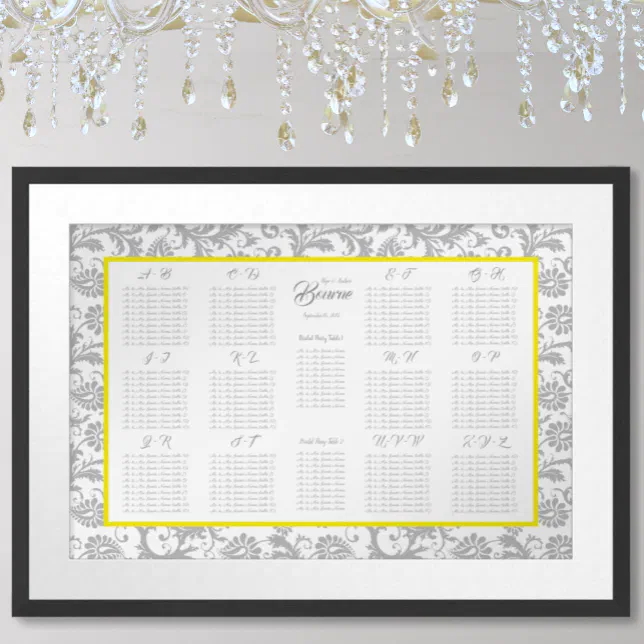 Bright Yellow and Grey Seating Chart Alphabetical | Zazzle