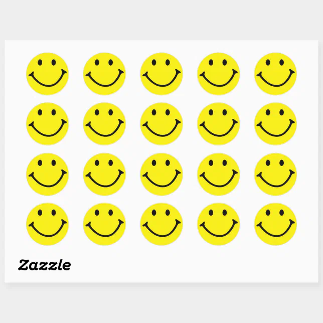 Bright Yellow Happy Smiling Face Classic Round Sticker | Zazzle