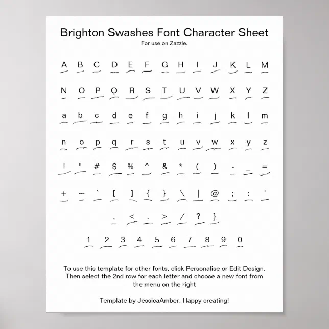 Brighton Swashes Font Character Sheet for Zazzle Poster | Zazzle