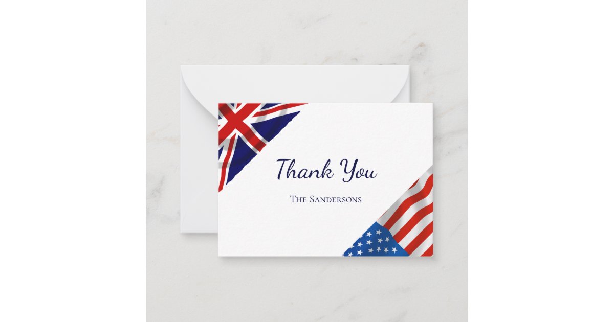 British American Flags Wedding Thank You Card | Zazzle