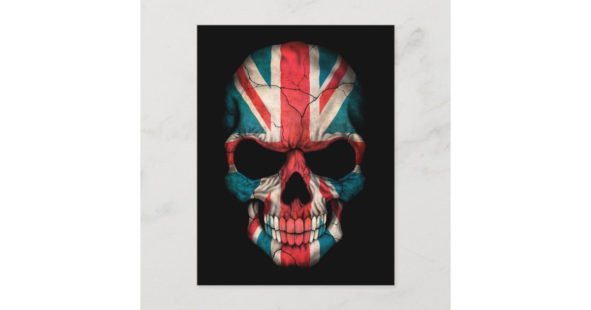 British Flag Skull on Black Postcard | Zazzle
