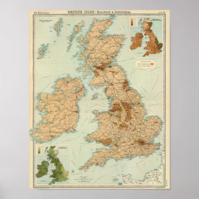 British Isles railways & industrial map Poster | Zazzle