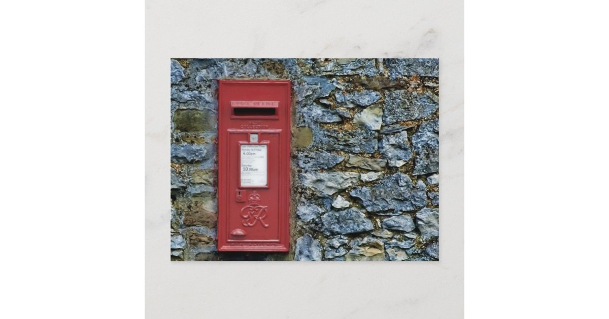 British Red Post Box Stone Wall Picture Postcard | Zazzle
