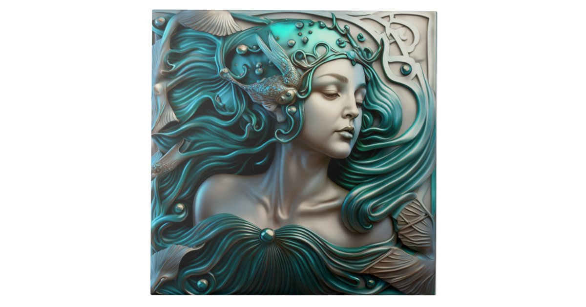 Bronze 3D effect Mermaid Ceramic Tile | Zazzle