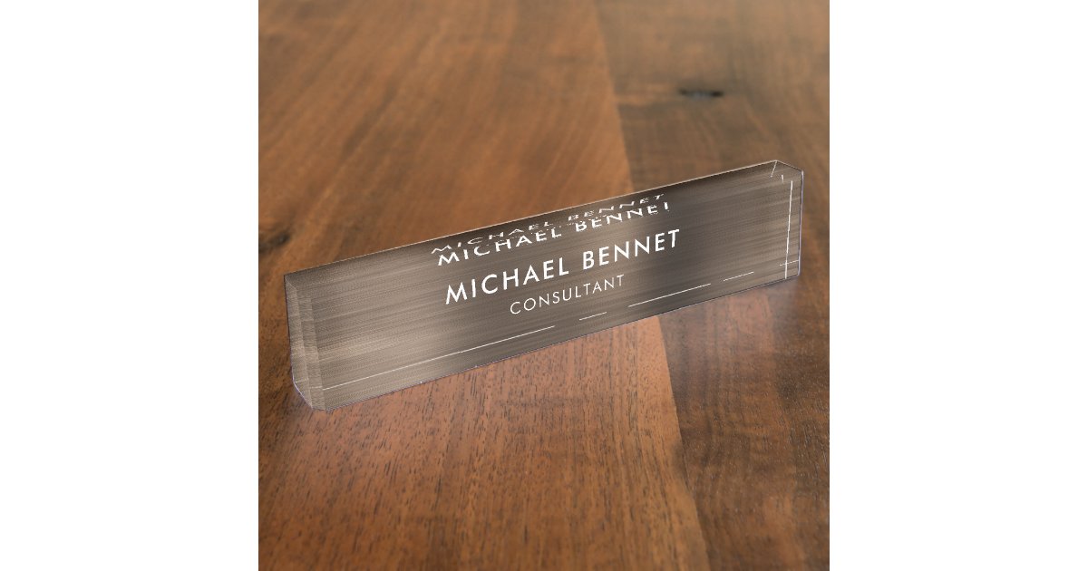 Bronze Brown Metallic Professional Business Nameplate | Zazzle