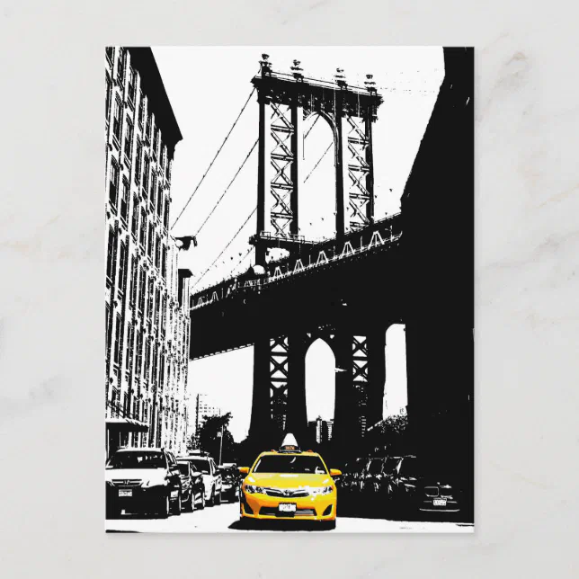 Brooklyn Bridge Nyc New York City Yellow Taxi Holiday Postcard | Zazzle