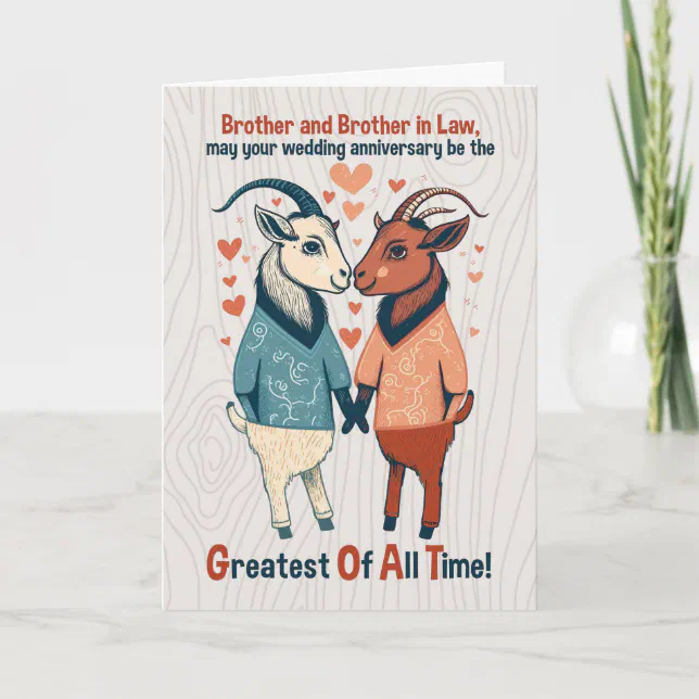 Brother and Husband Goats Gay Wedding Anniversary Card | Zazzle