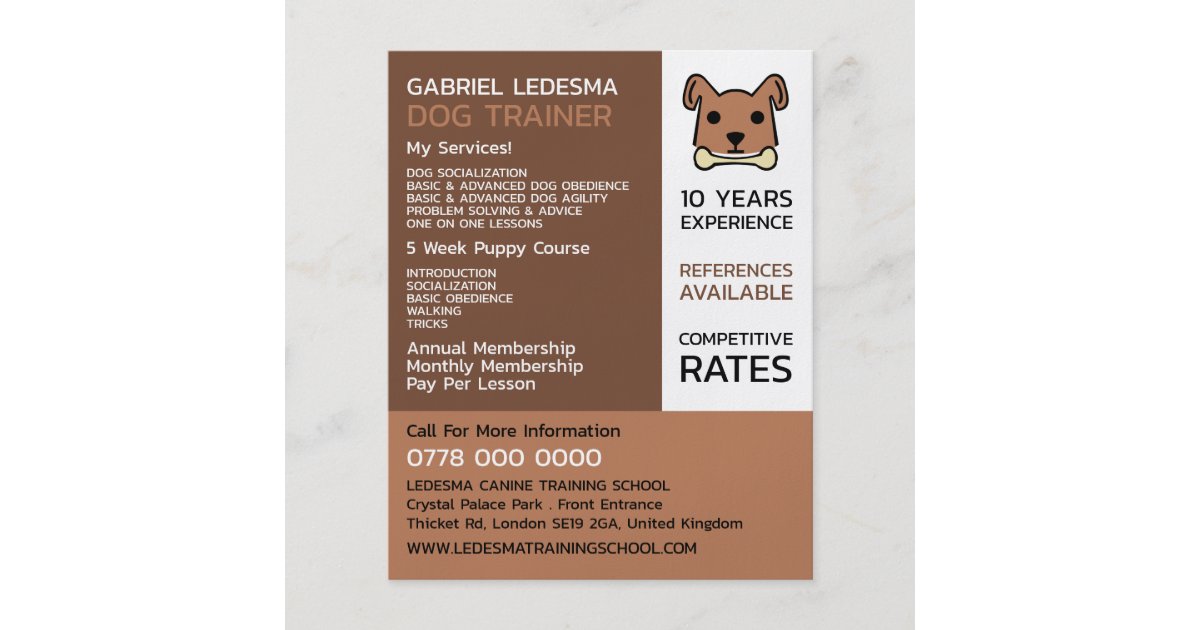 Brown Dog, Dog Trainer Advertising Flyer | Zazzle