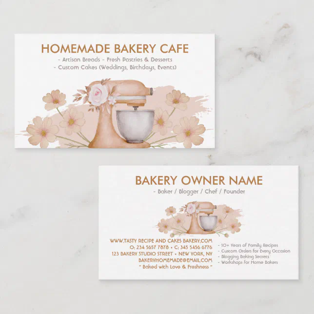 Brown Floral Baking & Cooking Utensil Bakery Business Card | Zazzle