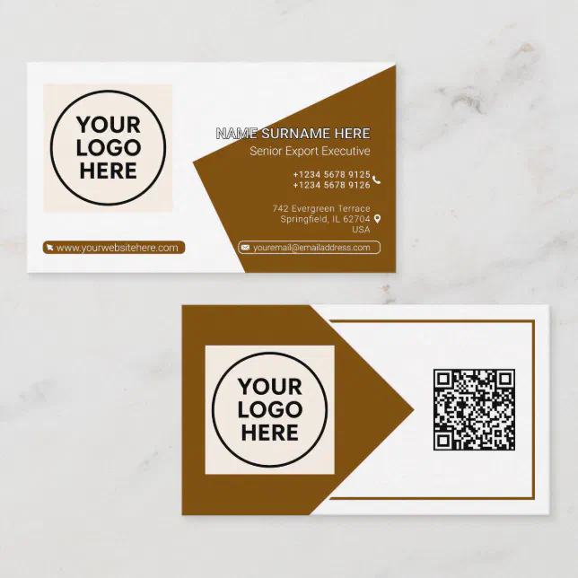Brown Formal QR Code Professional Corporate Modern Business Card | Zazzle