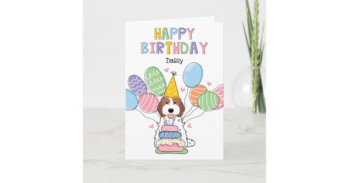 Brown White Cockapoo Cavapoo Dog Happy Birthday Card | Zazzle
