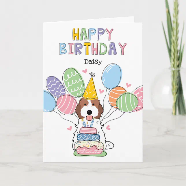 Brown White Cockapoo Cavapoo Dog Happy Birthday Card | Zazzle