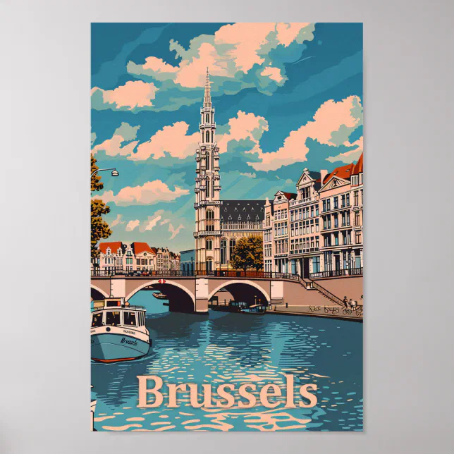 Brussels Belgium Vintage Retro Travel Illustration Poster | Zazzle
