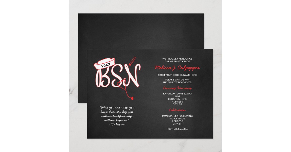 BSN graduation invitations with nurse quote RED | Zazzle