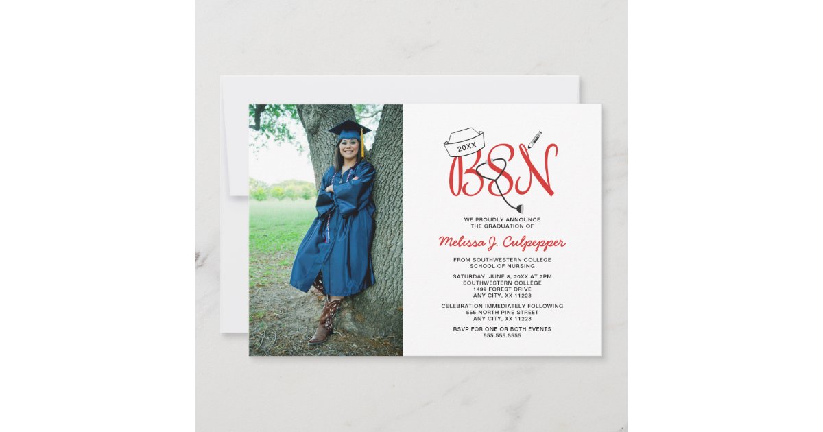 BSN Nurse photo graduation + celebration Invitation | Zazzle