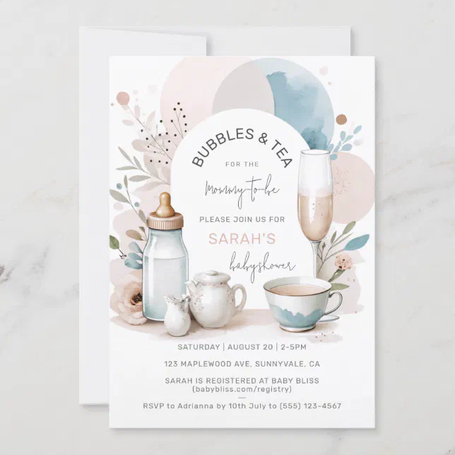 Bubbles & Tea Baby Shower Invitation for Mum to be | Zazzle
