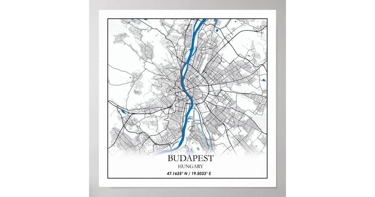 Budapest Hungary City Map Travel Simple Minimal Poster | Zazzle