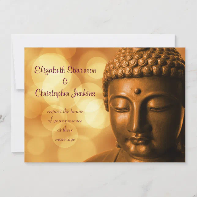 Buddha Statue with Golden Bokeh Wedding Invitation | Zazzle