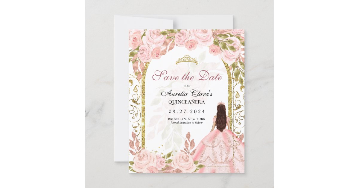 Budget Blush Pink Floral Quinceanera Save the Date | Zazzle