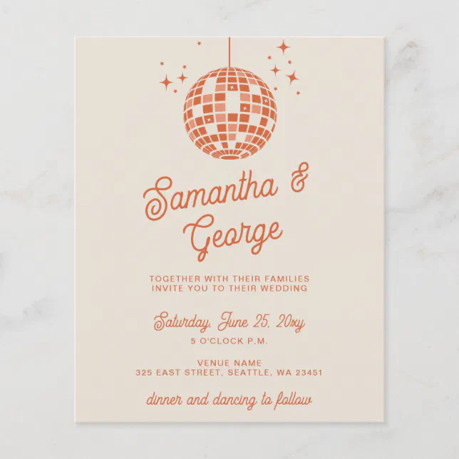 Budget Orange Photo Disco Wedding Invitation | Zazzle