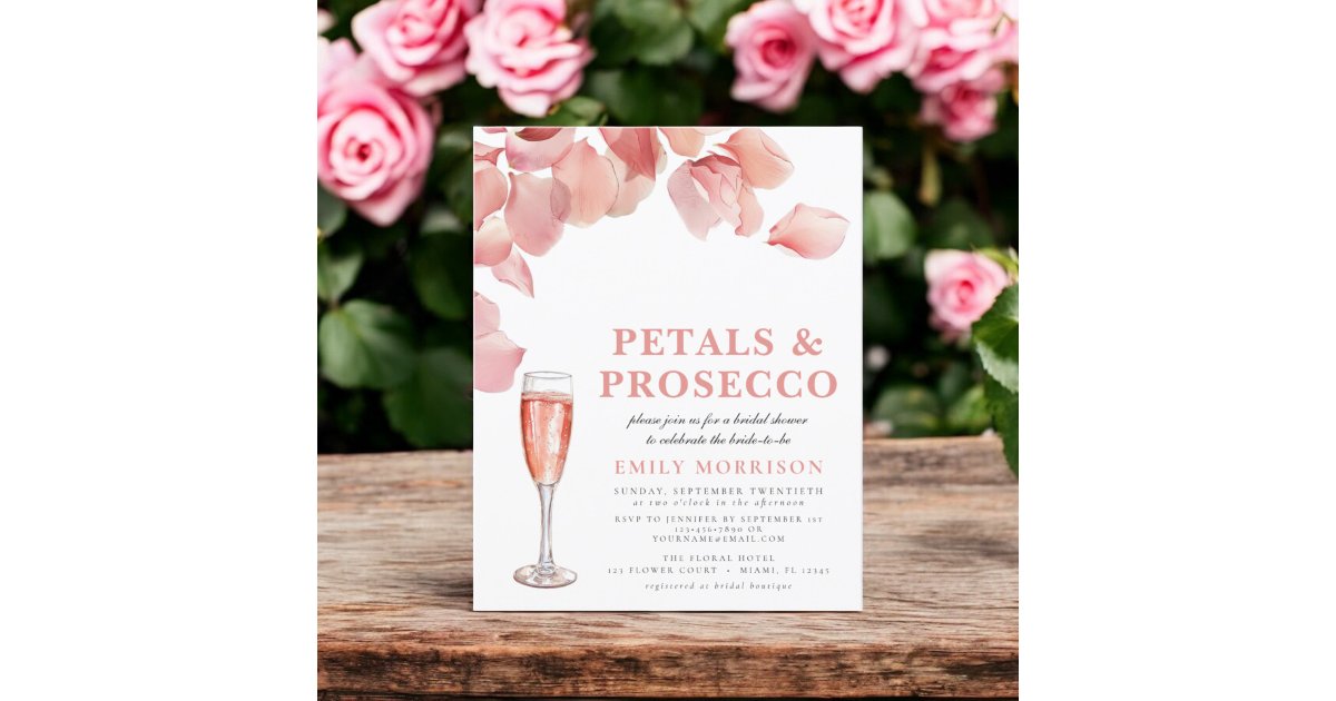 Budget Petals & Prosecco Bridal Shower Invitation Flyer | Zazzle