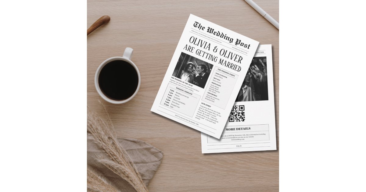Budget, QR code , funny newspaper wedding Invitation | Zazzle