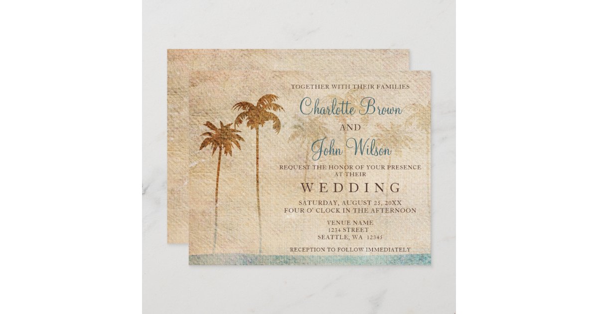 Budget Rustic Palm Trees Beach Wedding Invitation | Zazzle