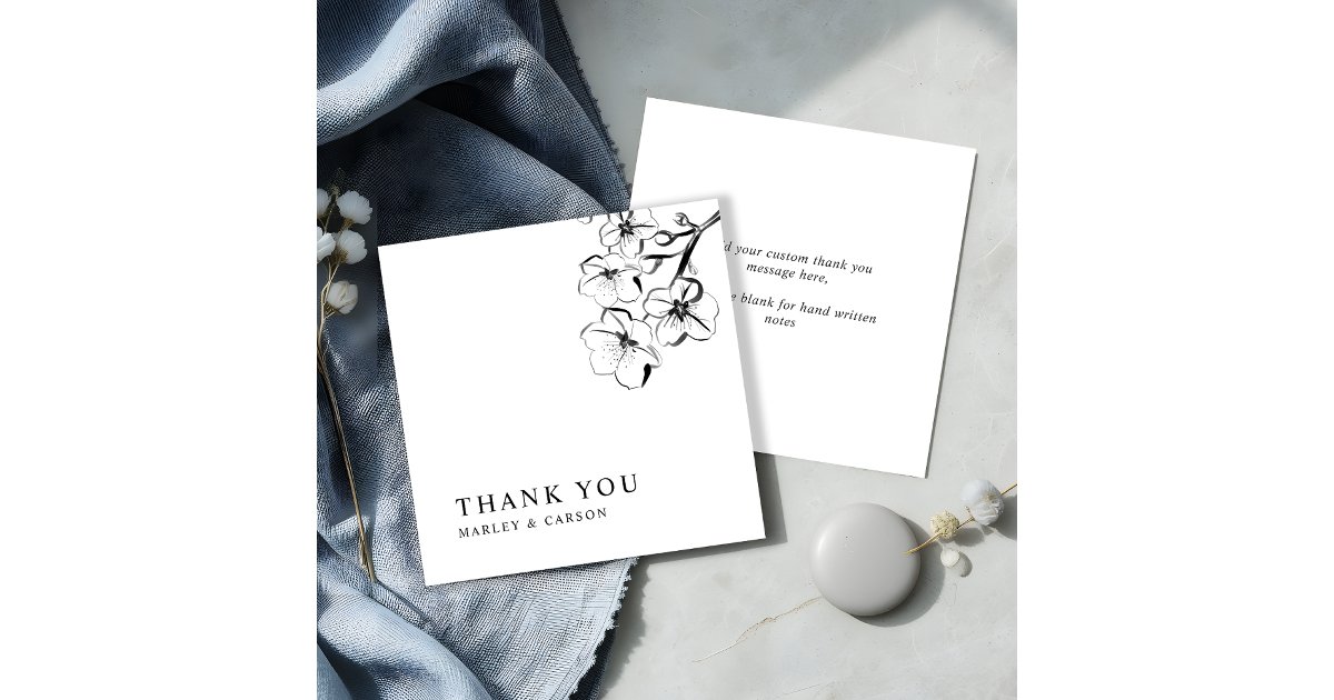 Budget Sketched Floral Wedding Simple Thank You Card | Zazzle