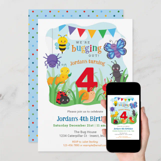 Bug Birthday Invitation, Cute Colourful Bug Party Invitation | Zazzle