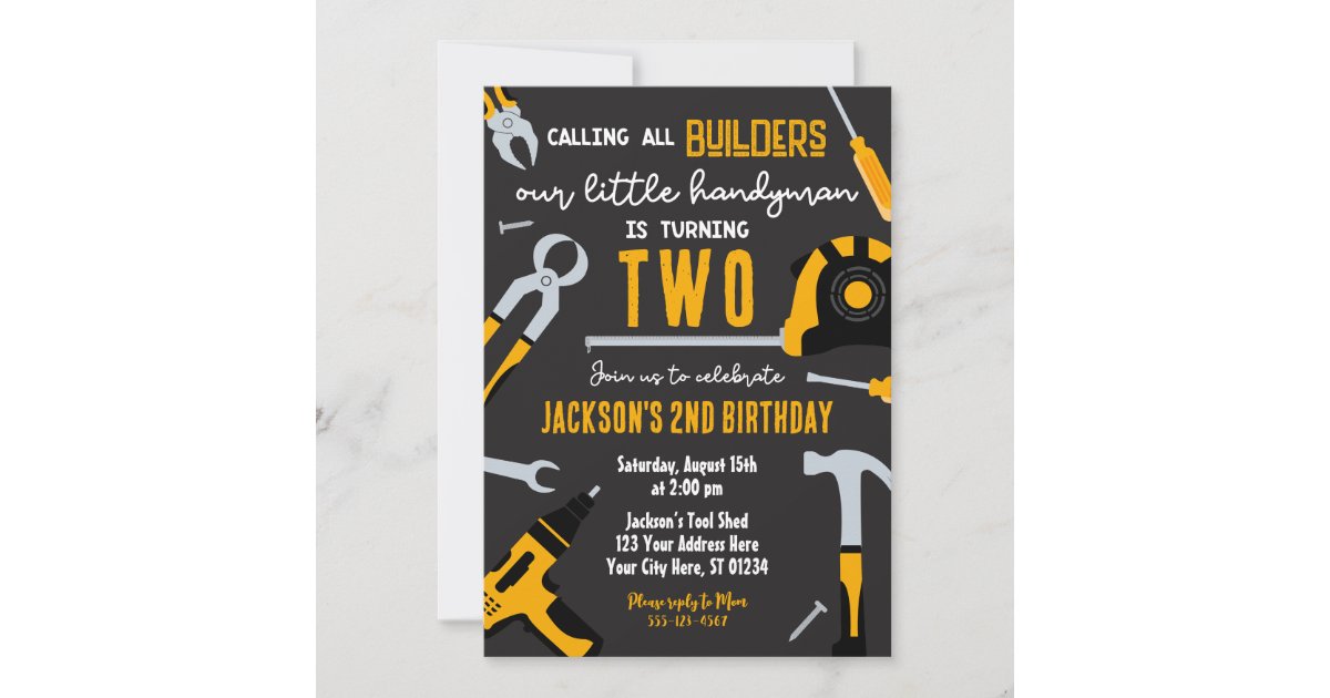 Builder Birthday Invitation, Handyman Invitation | Zazzle