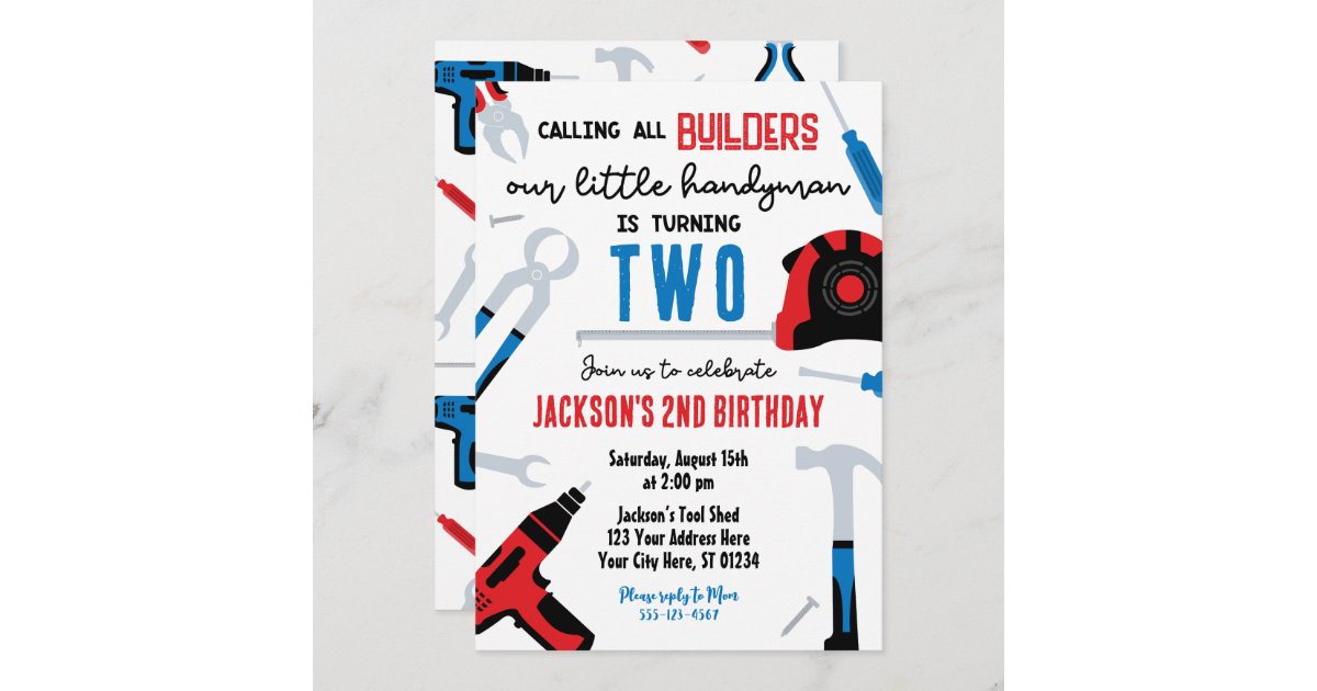 Builder Birthday Invitation, Handyman Invitation | Zazzle