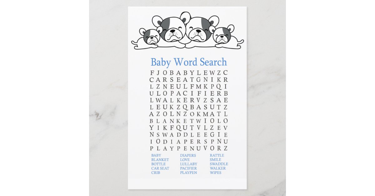 Bulldog Baby Shower Word Search Game | Zazzle