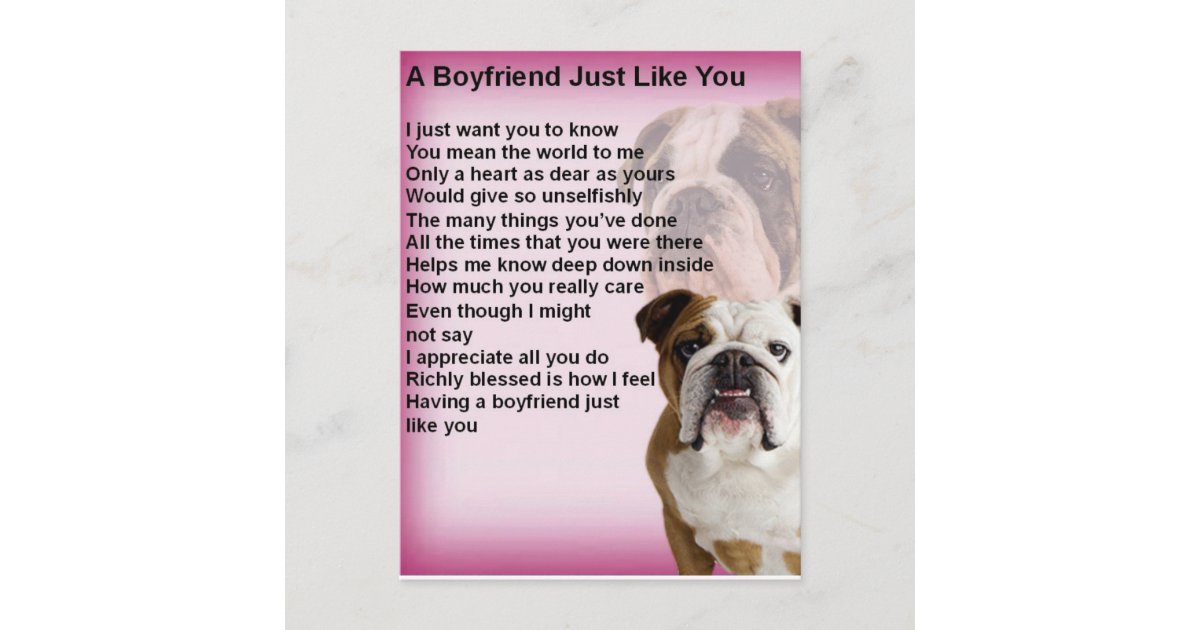 Bulldog Boyfriend Poem Postcard | Zazzle