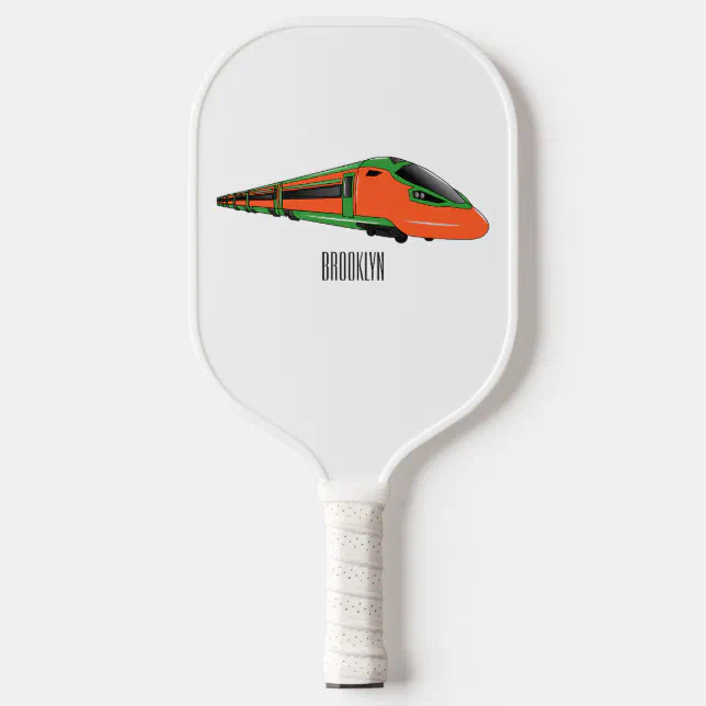 Bullet train cartoon illustration pickleball paddle | Zazzle