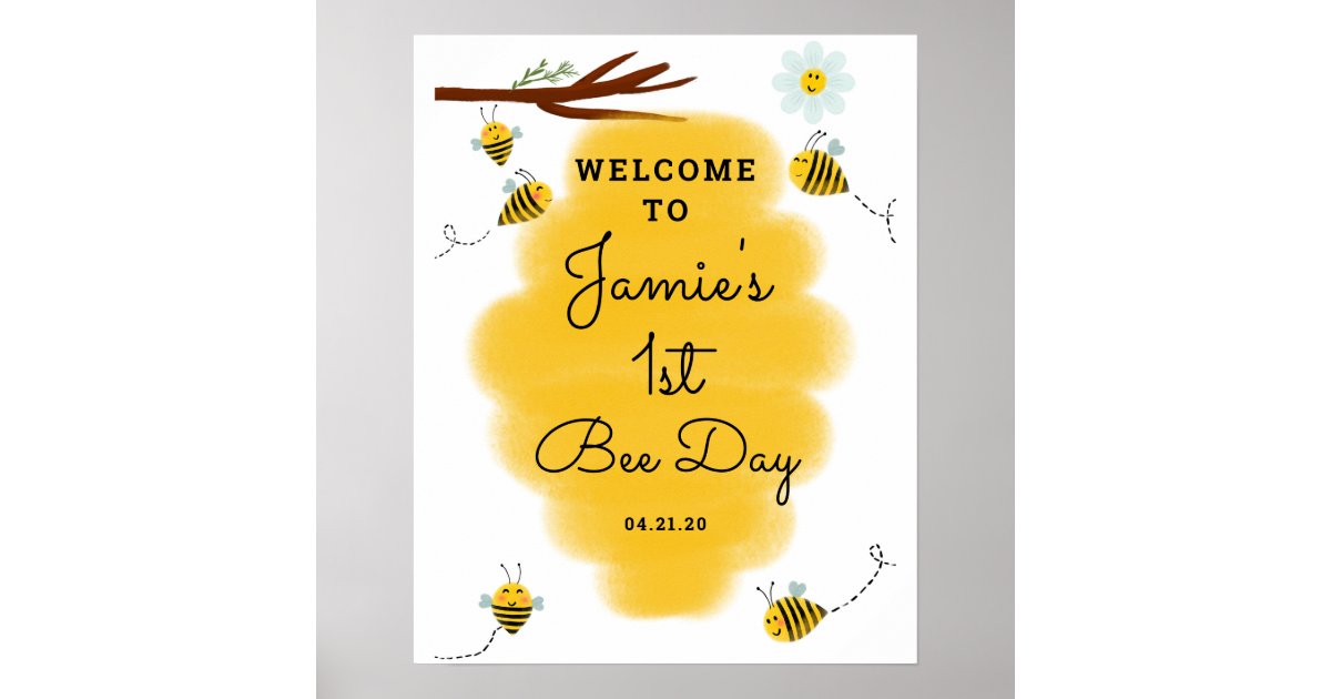 Bumble Bee 1st Birthday Party Welcome Sign Poster | Zazzle