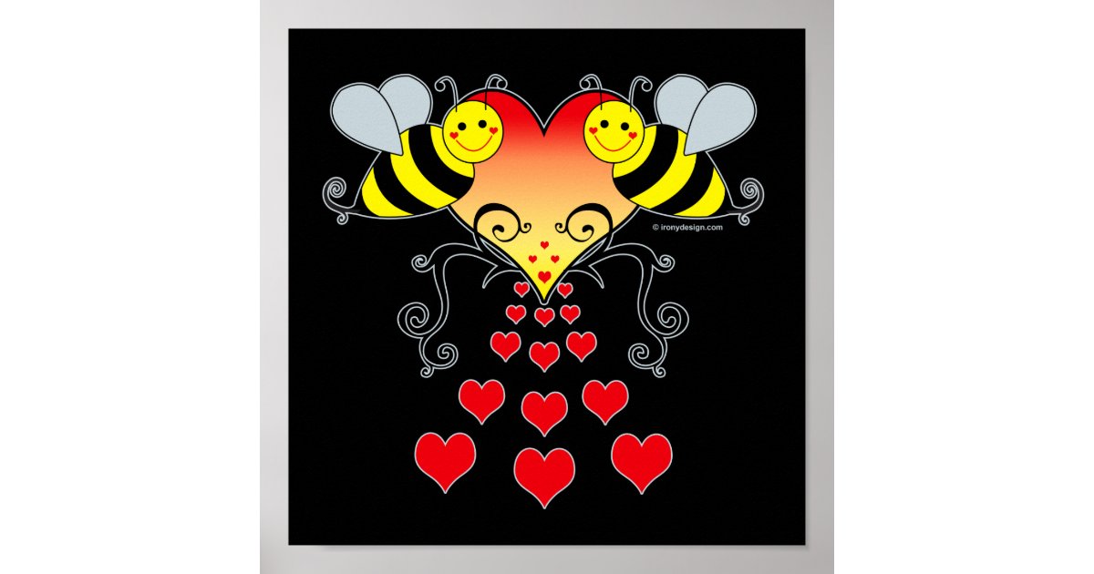 Bumble Bees & Hearts Art Posters | Zazzle